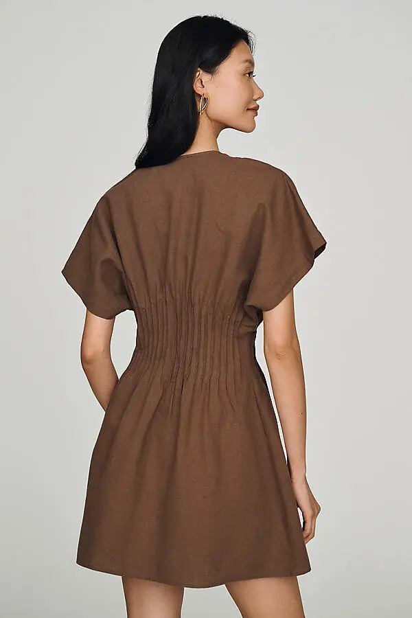 EXQUISE Tobie Pleated Mini Dress - Brown