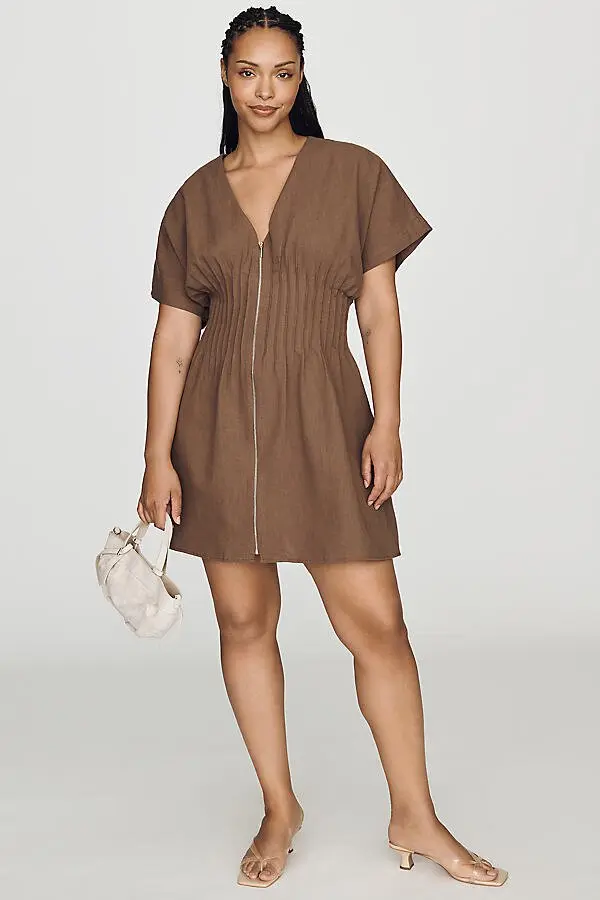EXQUISE Tobie Pleated Mini Dress - Brown