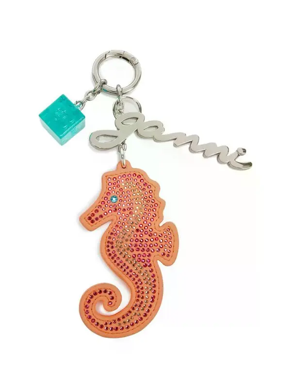 GANNI Crystal-embellished Seahorse Keyring - Orange