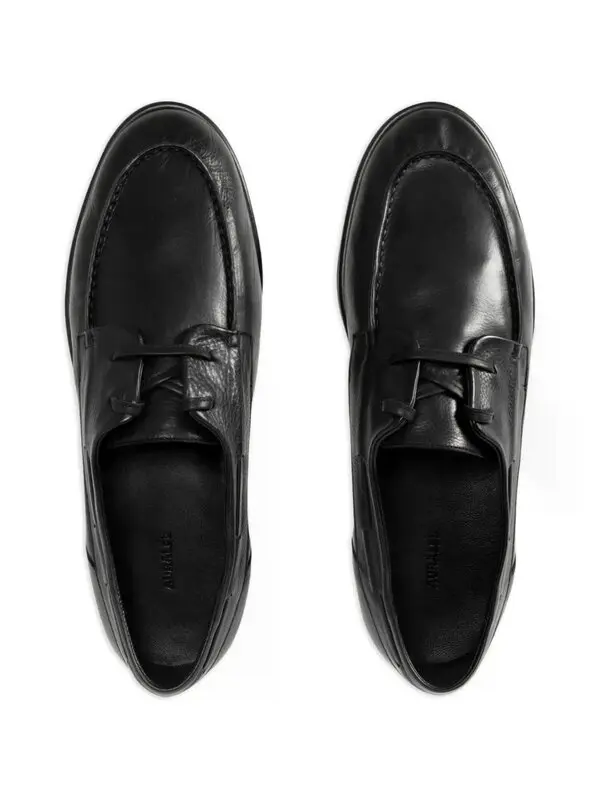 Auralee Lace-up Leather Boat Shoes - Black