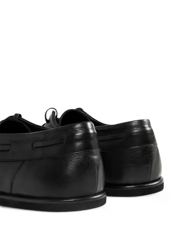 Auralee Lace-up Leather Boat Shoes - Black