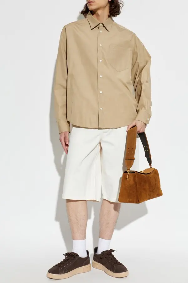 AMI Paris Wide Leg Denim Shorts - Cream