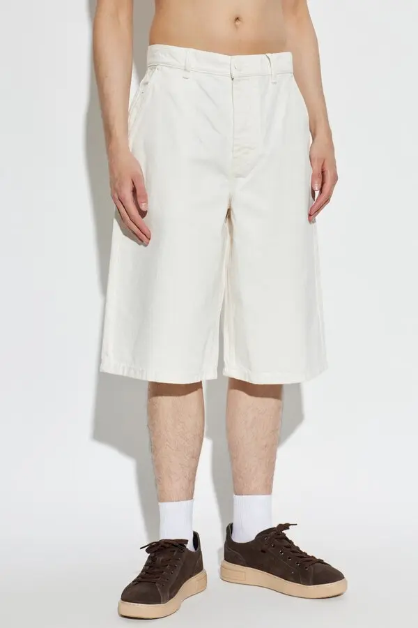 AMI Paris Wide Leg Denim Shorts - Cream