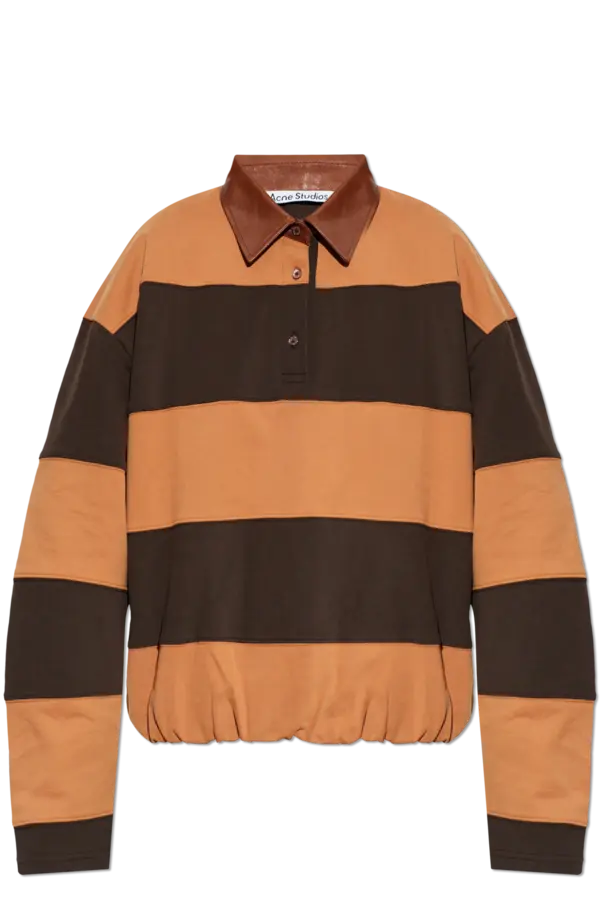 Acne Studios Striped Polo Shirt With Leather Collar