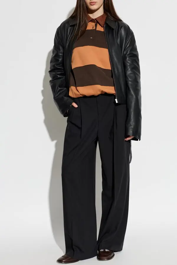 Acne Studios Striped Polo Shirt With Leather Collar