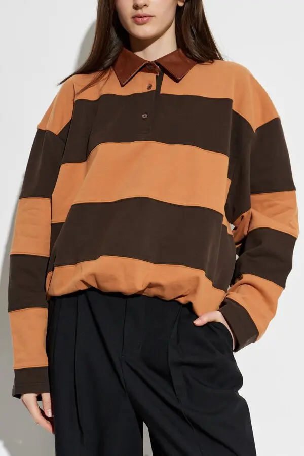 Acne Studios Striped Polo Shirt With Leather Collar
