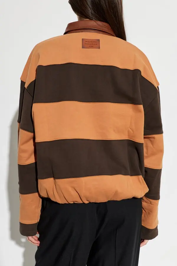 Acne Studios Striped Polo Shirt With Leather Collar