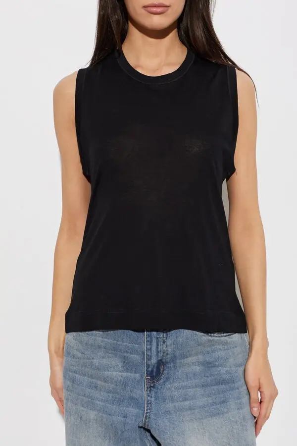 AMI Paris Top With Embroidered Logo - Black