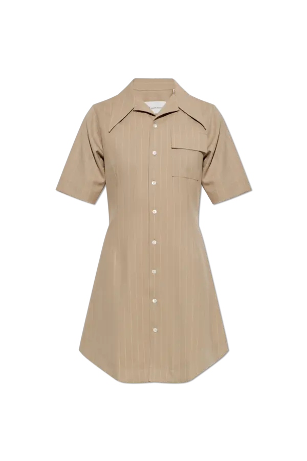 AMI Paris Pinstripe Wool Mini Dress - Beige