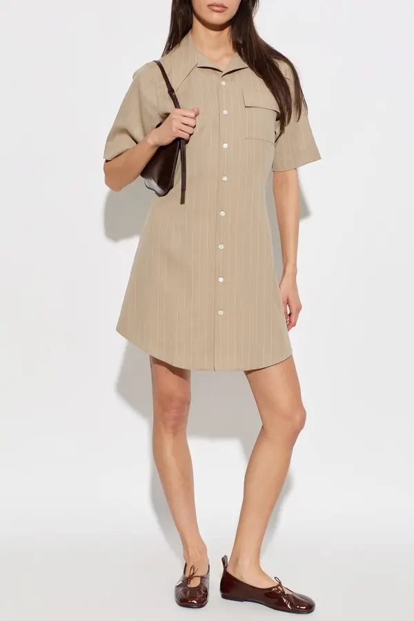 AMI Paris Pinstripe Wool Mini Dress - Beige