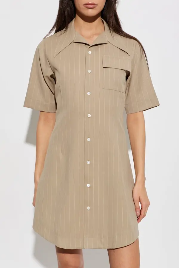 AMI Paris Pinstripe Wool Mini Dress - Beige
