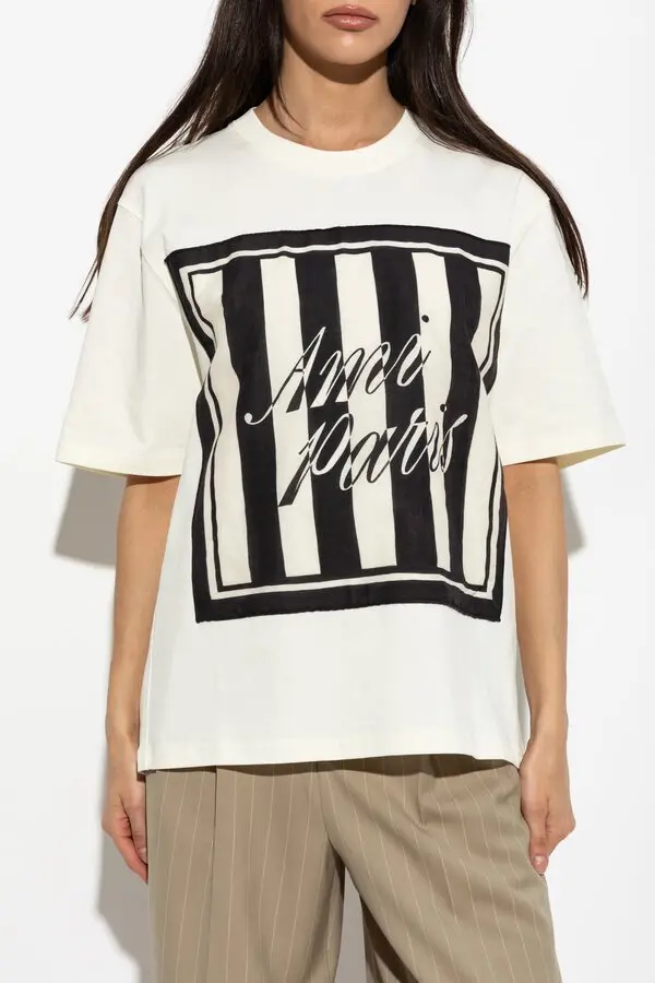 AMI Paris T-shirt With Logo - Cream
