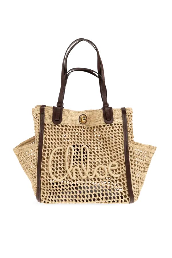 Chloé Iconic Raffia Shopper Bag - Beige
