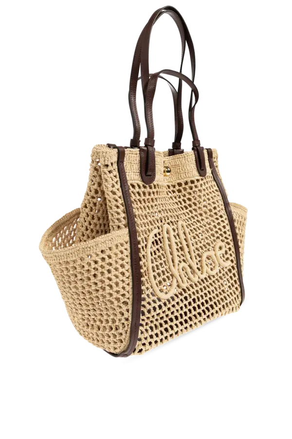 Chloé Iconic Raffia Shopper Bag - Beige