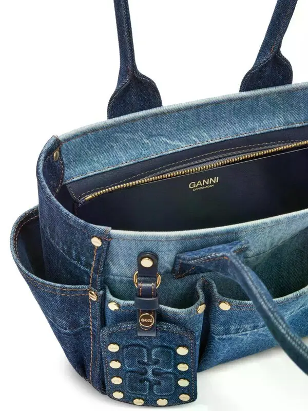 GANNI Small Pocket Studded Shoulder Bag - Blue