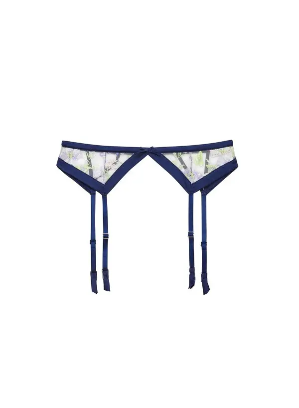 FLEUR DU MAL Elara Embroidered Garter Belt - Midnight Navy