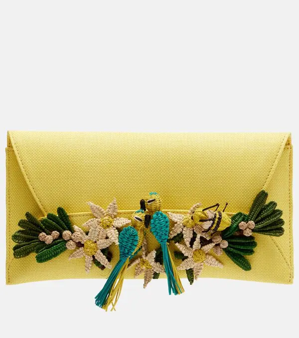 AQUAZZURA Birdsong Raffia Clutch - Yellow