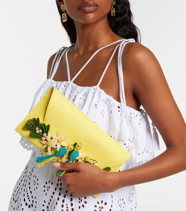 AQUAZZURA Birdsong Raffia Clutch