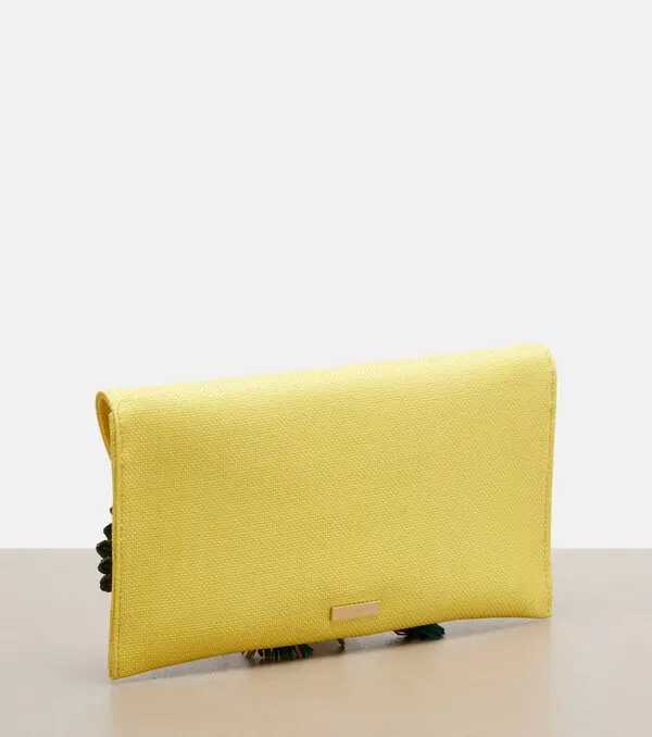 AQUAZZURA Birdsong Raffia Clutch
