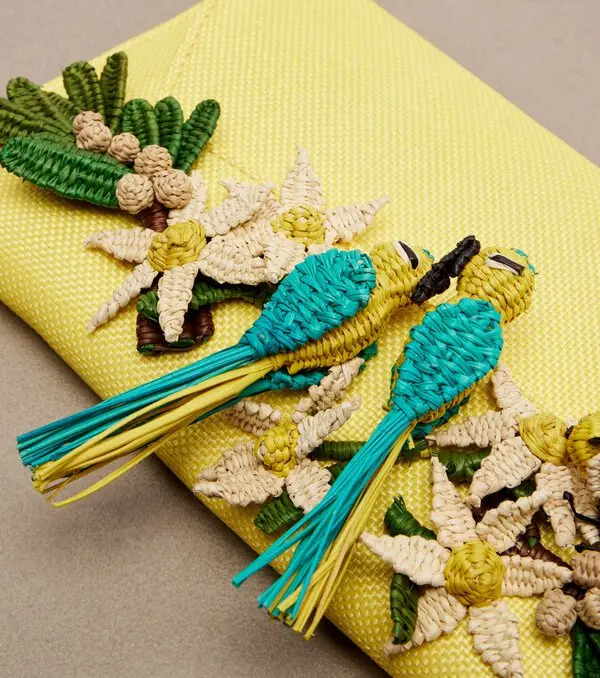AQUAZZURA Birdsong Raffia Clutch