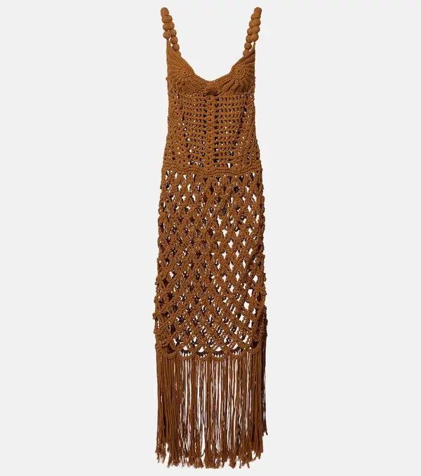 Balmain Crochet Cotton Maxi Dress - Brown