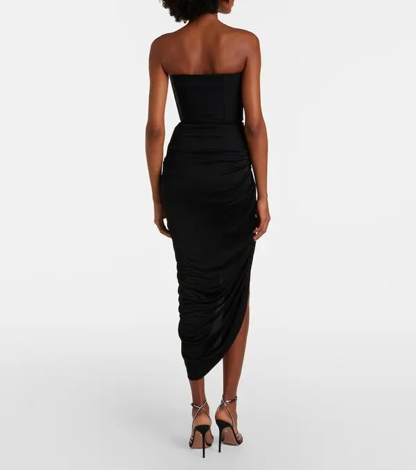 David Koma Embellished Draped Wool-blend Corset Dress