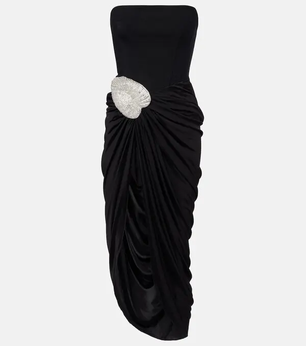 David Koma Embellished Draped Wool-blend Corset Dress - Black