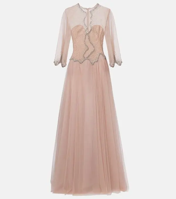 Costarellos Evanna Embellished Tulle Gown - Pink