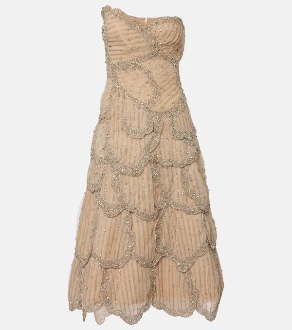 Costarellos Sylvie Embellished Georgette Cocktail Dress - Beige