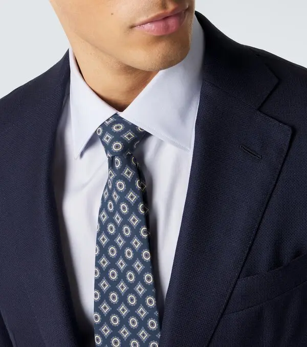 Thom Sweeney Printed Silk Neck Tie - Blue