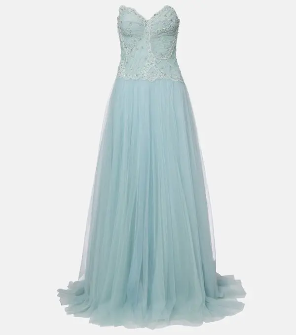 Costarellos Vivienne Embellished Tulle Gown - Blue