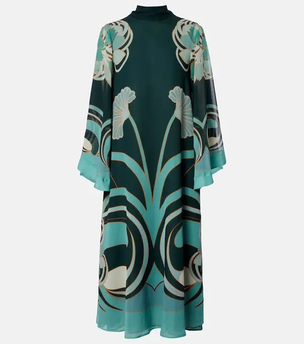 La DoubleJ Magnifico Printed Silk Twill Midi Dress - Green
