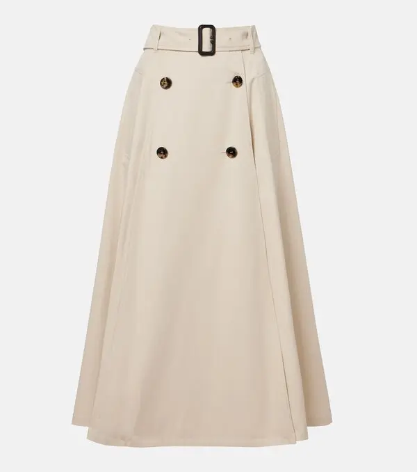 Burberry Belted Cotton Gabardine Midi Skirt - Beige