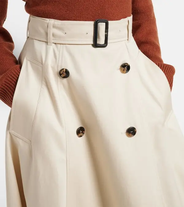 Burberry Belted Cotton Gabardine Midi Skirt - Beige