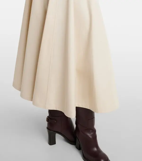 Burberry Belted Cotton Gabardine Midi Skirt - Beige