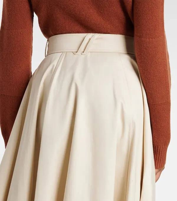 Burberry Belted Cotton Gabardine Midi Skirt - Beige