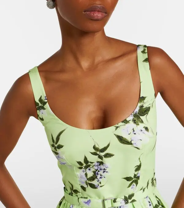 EMILIA WICKSTEAD Eglantine Floral Belted Cotton Midi Dress - Green