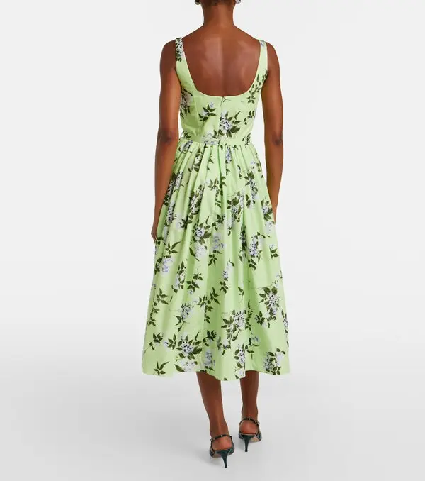 EMILIA WICKSTEAD Eglantine Floral Belted Cotton Midi Dress - Green