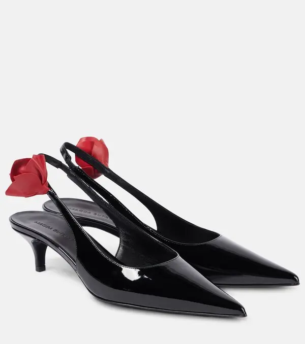 Magda Butrym Leather Floral Appliqué Slingback Pumps - Black