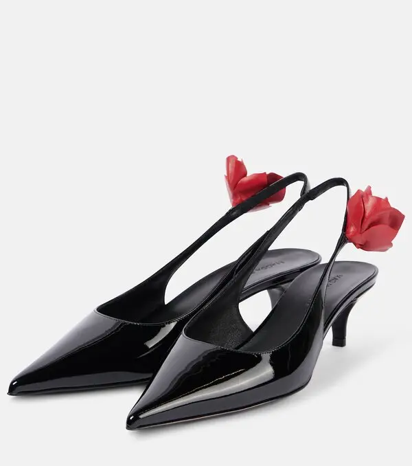 Magda Butrym Floral Leather Slingback Pumps - Black
