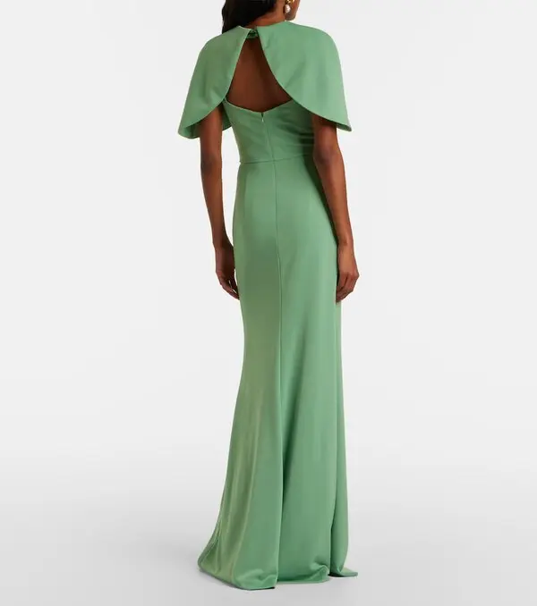 Rebecca Vallance Isla Caped Ruched Gown - Green | Editorialist