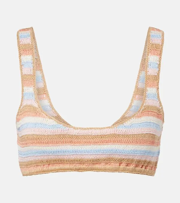 Anna Kosturova Crochet Striped Cotton Bikini Top - Multicoloured