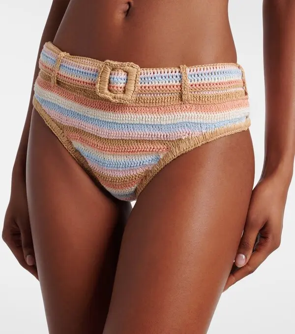 Anna Kosturova Crochet Striped Cotton Bikini Bottom