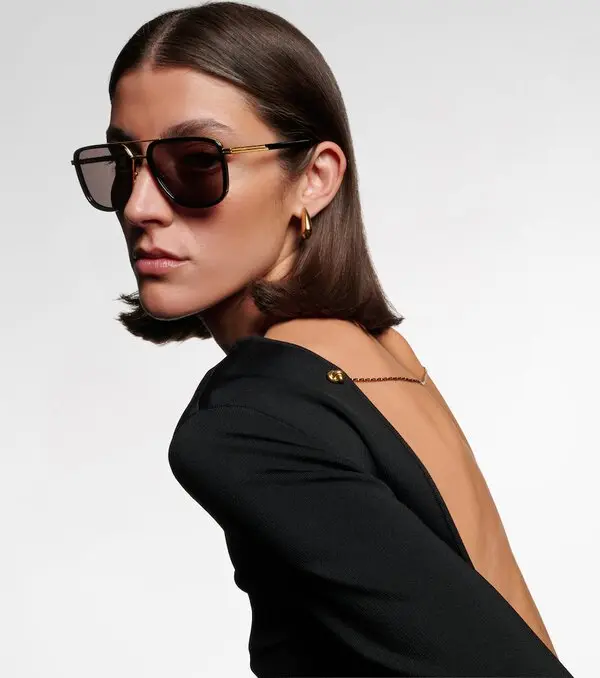 Bottega Veneta Metal Combi Aviator Sunglasses - Black