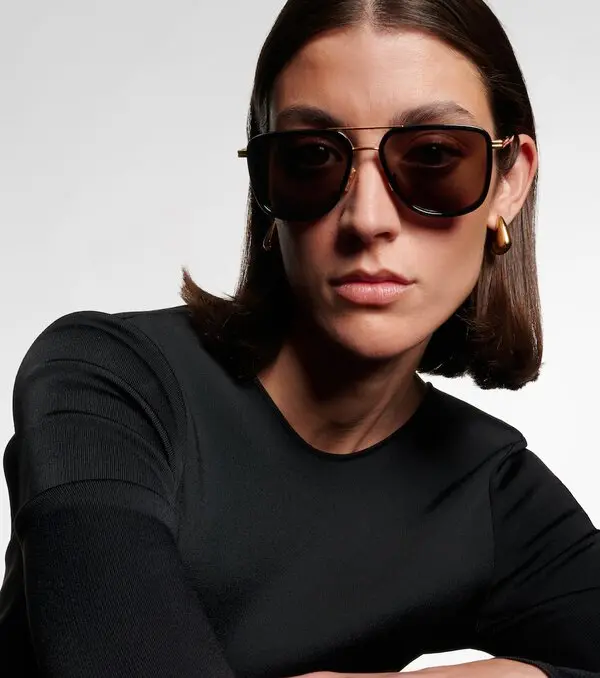 Bottega Veneta Metal Combi Aviator Sunglasses - Black