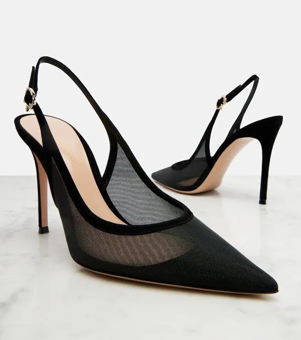 GIANVITO ROSSI Suede-trimmed Slingback Pumps
