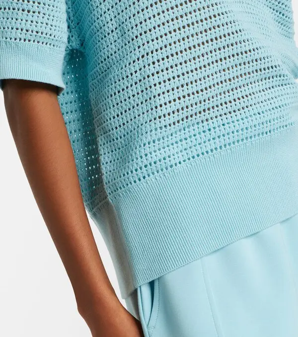 Varley Callie Open-knit Cotton Polo Sweater - Blue