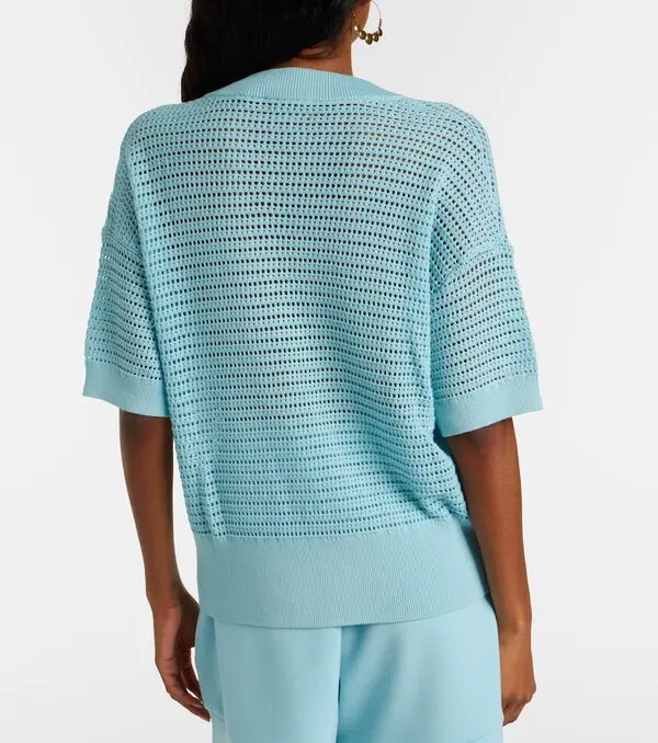 Varley Callie Open-knit Cotton Polo Sweater - Blue
