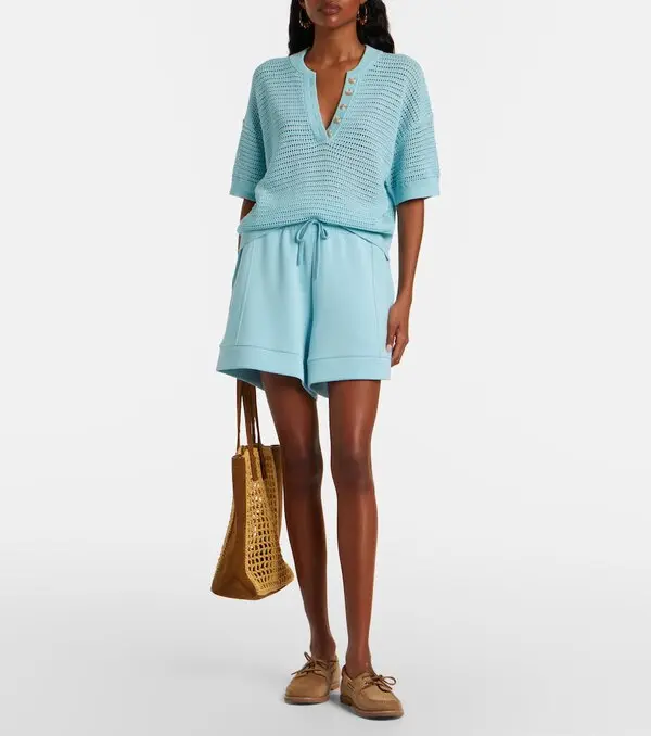 Varley Callie Open-knit Cotton Polo Sweater - Blue