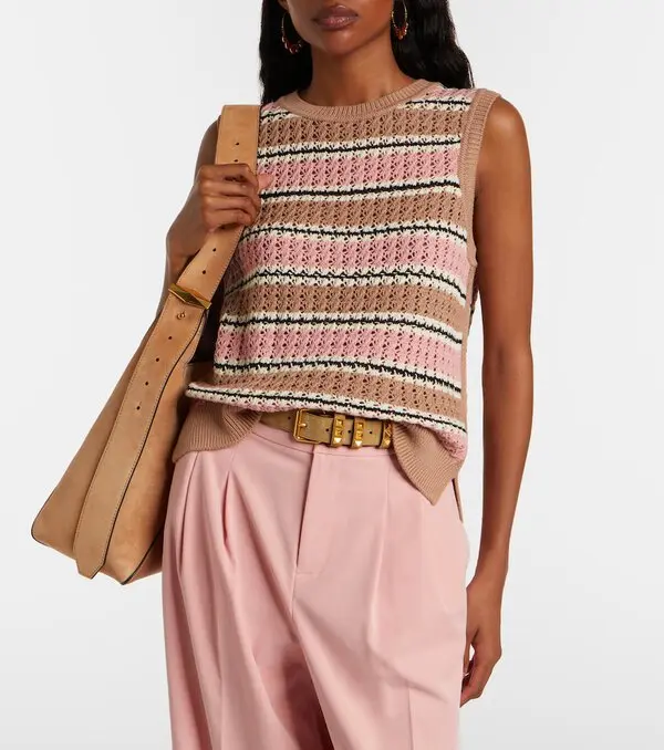 Varley Deeley Striped Cotton Pointelle Top - Beige